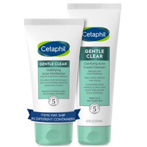 cetaphil acne clearing kit - clarifying acne cream cleanser (4.2 oz) & mattifying acne moisturizer (3 oz) with salicylic acid, deep clean, hydrate and treat sensitive acne prone skin