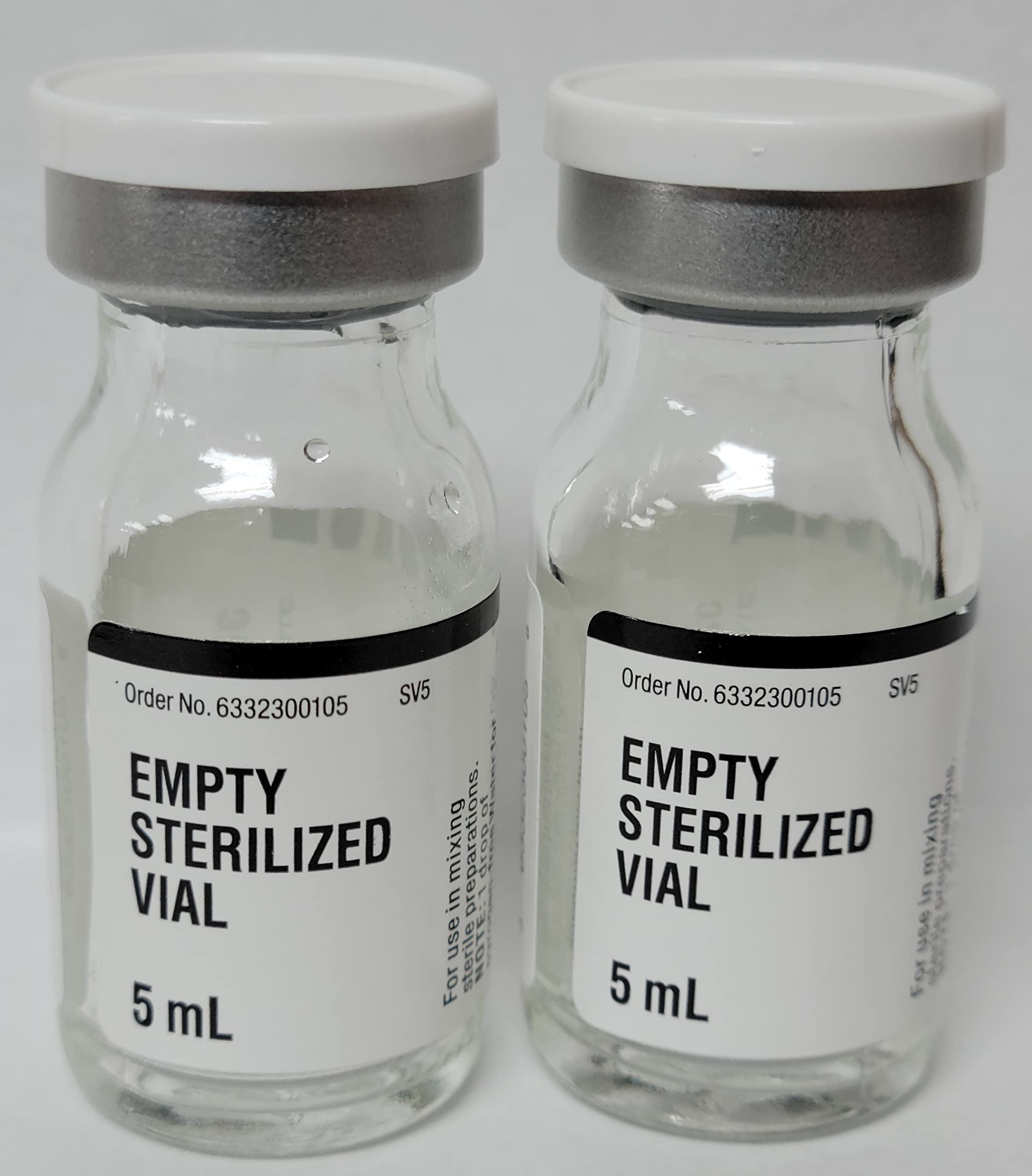 (2 Pack) Sterile Empty Vials 5ml with White Cap, 5 mL(Empty Vial with 1 drop of pyrogen-free Water)