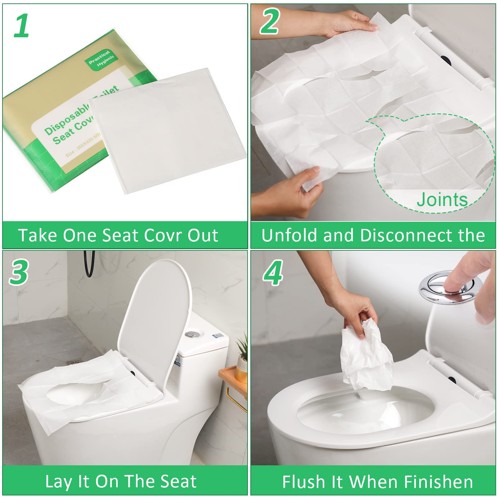 200 Pack Toilet Seat Cover Disposable, Flushable Paper Travel Toilet Seat Cover Portable for Adult and Kids' Potty Training, School, Airplane, Road Trips, Camping and in Public Restrooms