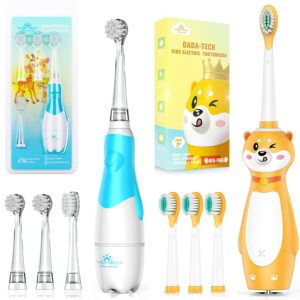 dada-tech baby electric toothbrush blue ages 0-3 years, kids electric toothbrush rechargeable yellow ages 3+