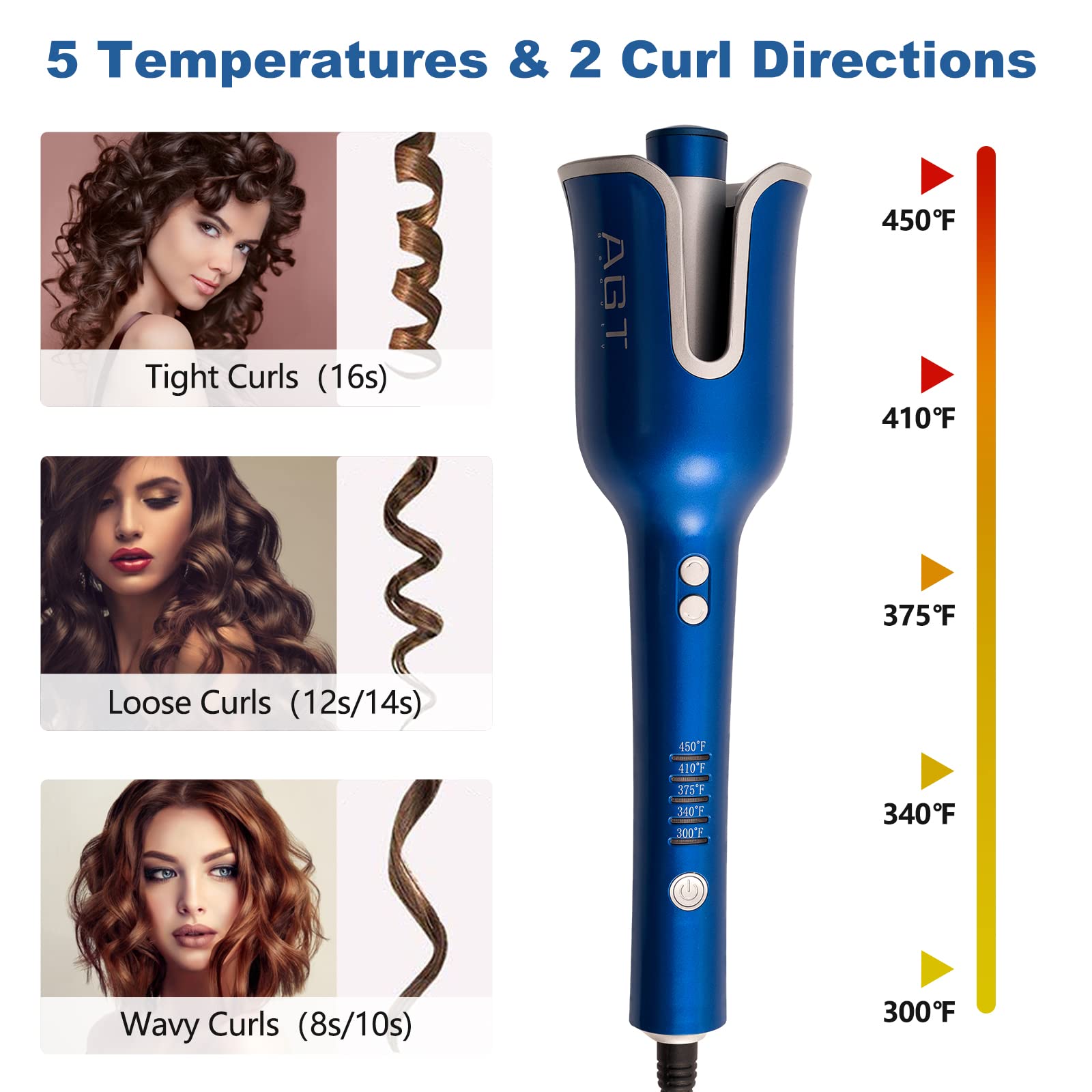 Automatic Curling Iron, 1 inch Ceramic Hair Rollers for Long Hair, Auto Rotating Curling Iron with 5 Adjustable Temp up to 450℉ & Anti-Stuck, Hot Rollers with Fast Heating for Women