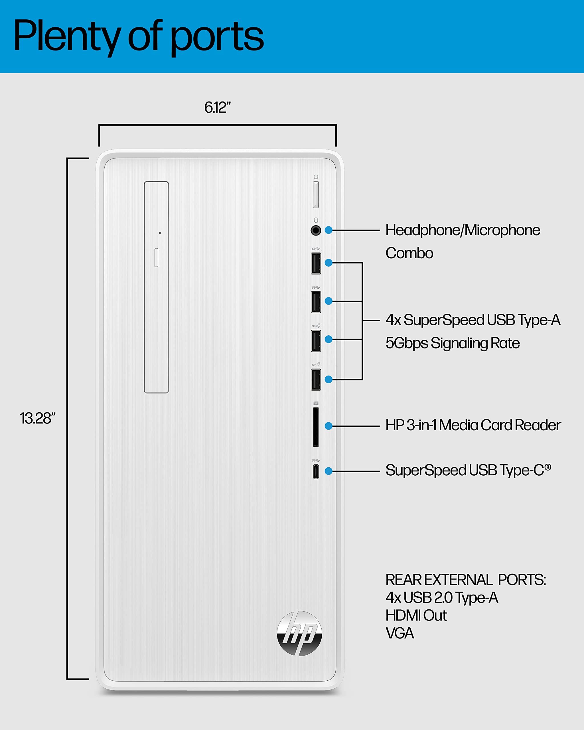 HP Pavilion Desktop PC, 12th Gen Intel Core i7-12700, 12 GB SDRAM, 512 GB SSD, Windows 11 Home, Wi-Fi 6 & Bluetooth, 9 USB Ports, Wired Keyboard & Mouse Combo, Pre-Built PC Tower (TP01-3070, 2022)