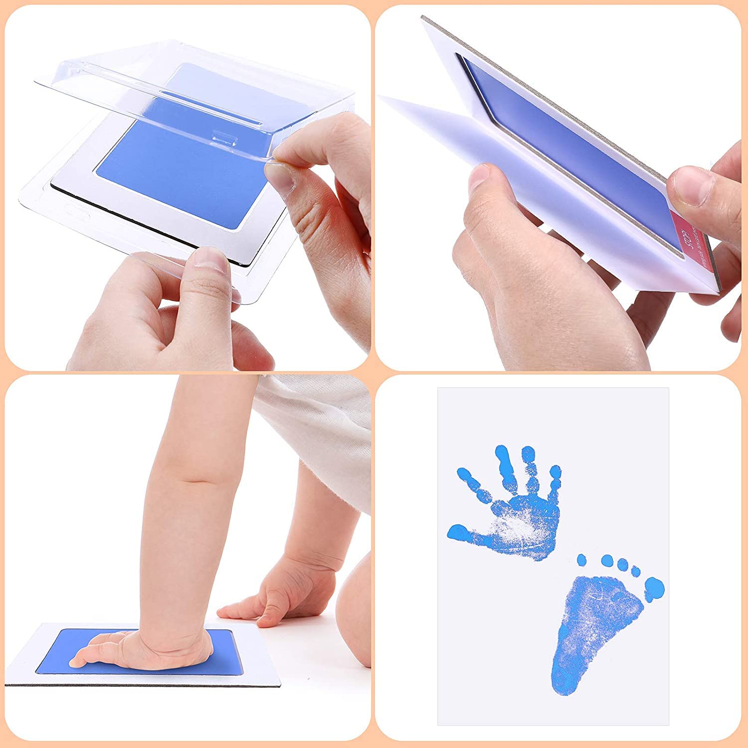 Outus 18 Pieces Baby Inkless Handprint and Footprint Kit 6 Safe Hand and Foot Ink Pad Clean Touch Dog Paw Print Stamp Kit and 12 Card for Newborn Registry Family Keepsake Baby Gift (Medium)