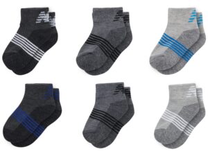 new balance baby boys' socks - 6 pack quarter cut non-skid gripper socks (infant/toddler), size 2-4t, grey