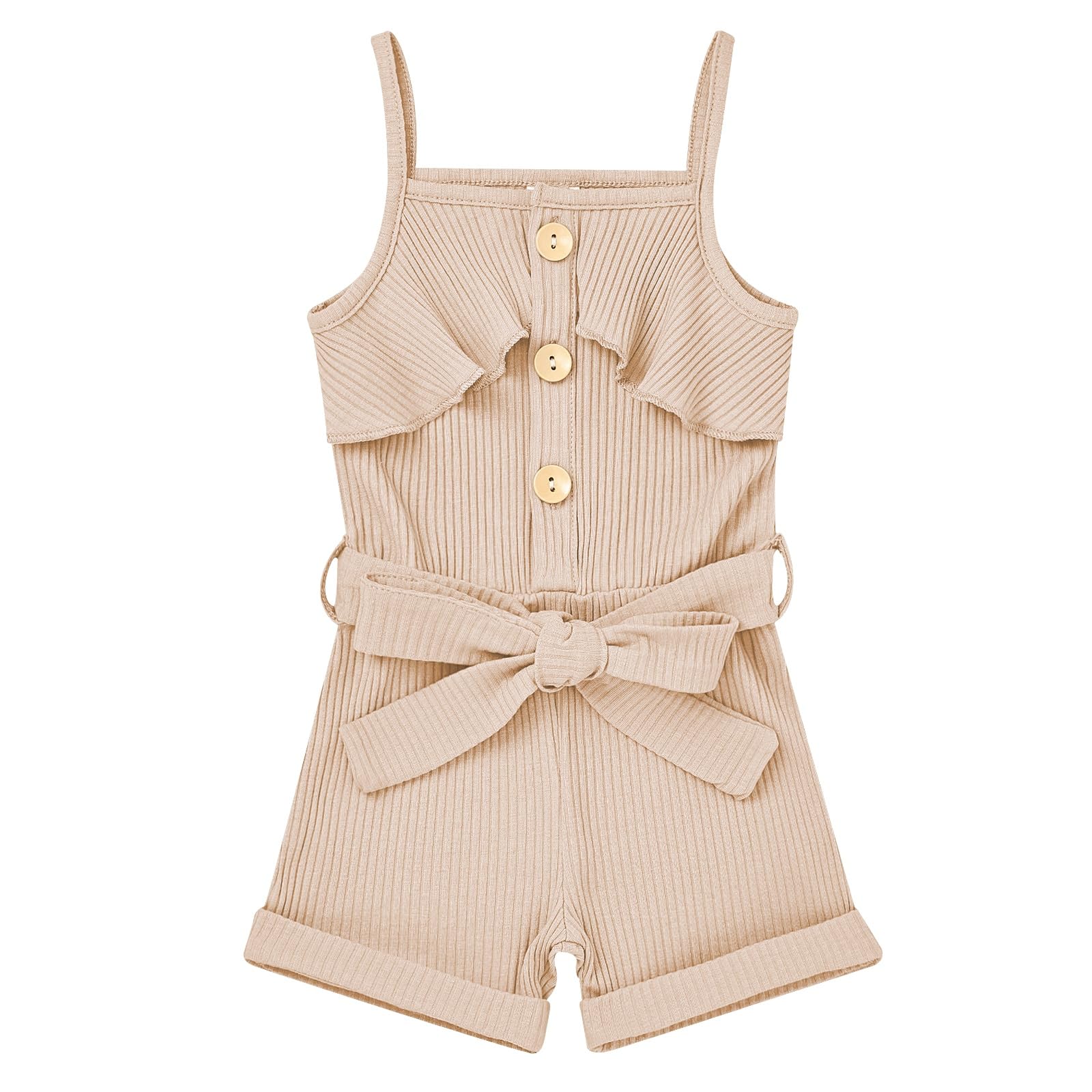 CETEPY 2T Girl Clothes Toddler Girl Summer Outfits Sleeveless Button Tie Front Girls Jumpsuit One Piece Halter Romper Apricot 2-3T/100cm