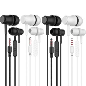 ascoye stereo in-ear wired headphones 3.5mm earbuds sports earphone with microphone & controller for laptop computer iphone samsung xiaomi huawei(4 pack), white