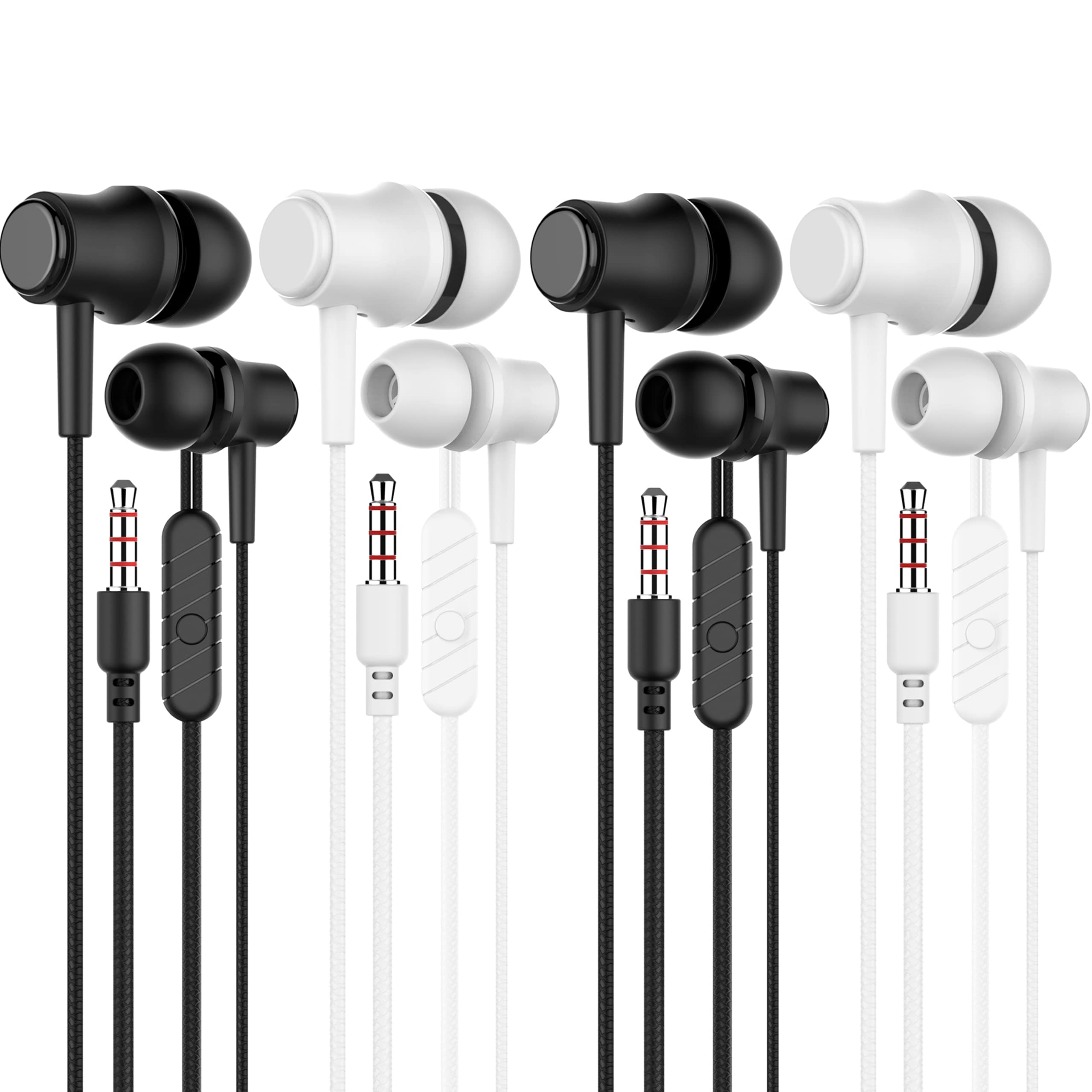 Ascoye Stereo in-Ear Wired Headphones 3.5mm Earbuds Sports Earphone with Microphone & Controller for Laptop Computer iPhone Samsung Xiaomi Huawei(4 Pack), White