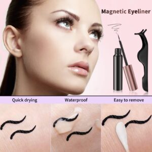 Magnetic Eyelashes Kit, False Eyelashes Natural Look, Magnetic Eyelashes with Eyeliner, 2 Magnetic Eyeliners & Tweezers