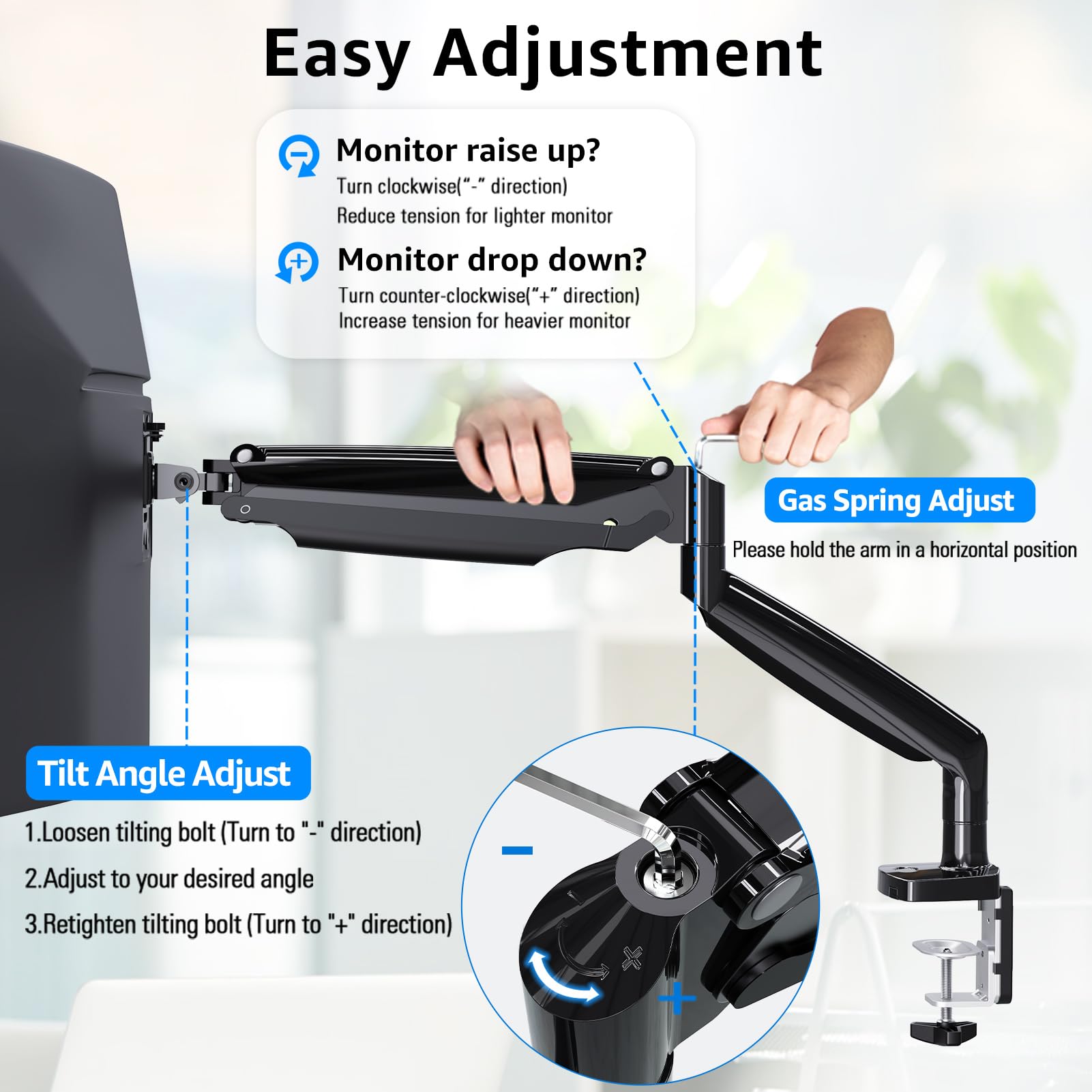 MOUNTUP Ultrawide Single Monitor Arm for Max 40 Inch Screen, Heavy Duty Monitor Desk Mount Support 6.6-30.9lbs, Gas Spring Computer Monitor Stand for Desk, VESA Monitor Mount with Clamp & Grommet Base