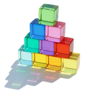 candywood rainbow acrylic gem cubes blocks children educational sensory training crystal toys baby learn color light shadow stacking toys (40-pcs)