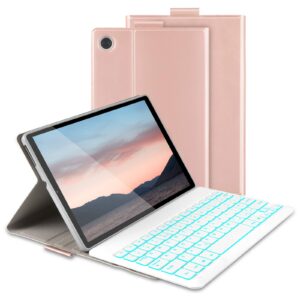 backlit bluetooth keyboard case for lenovo tab m10 plus 10.3" tb-x606f, wireless detachable keyboard case with protective cover, rose gold