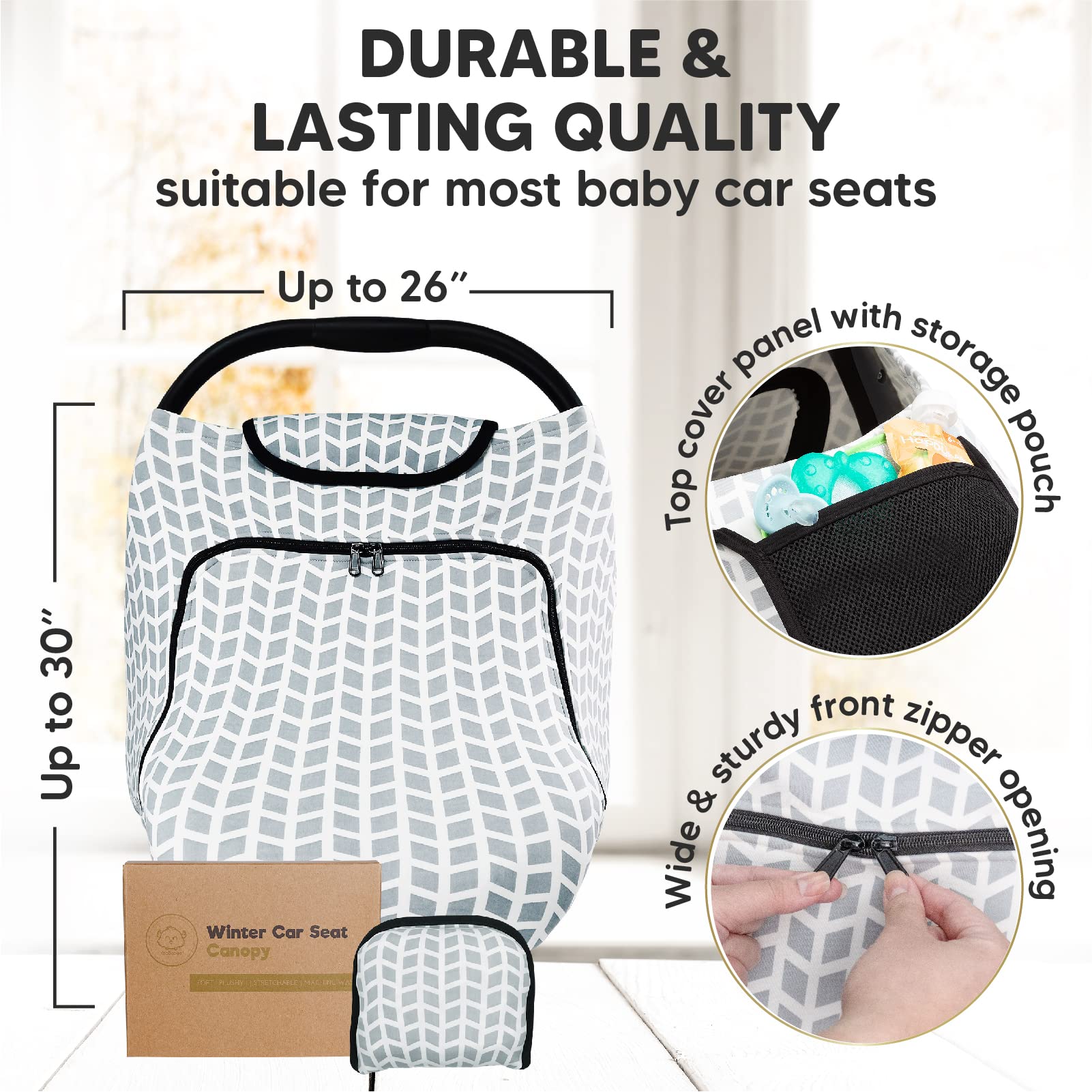 KeaBabies Car Seat Cover for Babies and Diaper Bag Backpack - Baby Car Seat Canopy for Spring, Autumn, Winter - Waterproof Multi Function Baby Travel Bags - Universal Stretch Fit Car Seat Covers