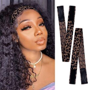 elastic bands for wig edges - adjustable leopard print wrap for laying and melting lace frontal edges, comfortable fit