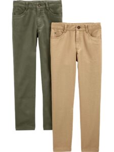 simple joys by carter's boys' twill pants, pack of 2, khaki brown/olive, 6