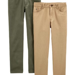 Simple Joys by Carter's Boys' Twill Pants, Pack of 2, Khaki Brown/Olive, 6