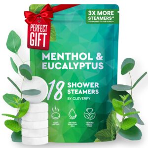 cleverfy shower steamers aromatherapy - stocking stuffers for women and teens and christmas gifts for women. 18 pack of eucalyptus & mint shower bombs for relaxation and nasal congestion.