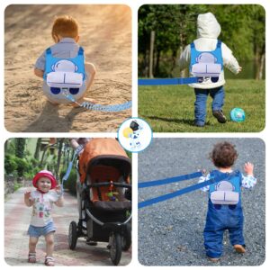 FENYAN Toddlers Leash + Anti Lost Wrist Link, 4 in 1 Baby Safety Harness Leash, Cute Astronaut Kid Walking Leashes, Child Safety Leash for Toddler Boys (Blue)