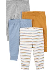 simple joys by carter's baby 4-pack textured pants, blue/gold/grey heather/white stripe, 18 months