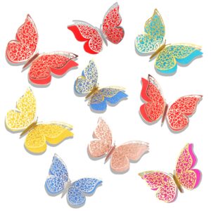 lomimos 36pcs 3d gold butterfly wall decor,3 sizes,wall cake sticker decal for party room classroom wedding gift diy