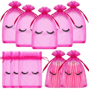 100 pcs eyelash aftercare bags 4 x 6 inches eye lash print aftercare makeup bags drawstring cosmetic bags organza beauty bags for women makeup jewelry supplies (pink)