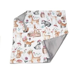 meg original baby security blanket, satin and minky woodland animals lovey with loop for boys and girls (sweet darlings/pink)