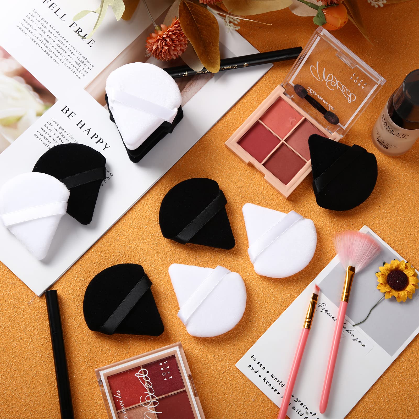 Nuenen 100 Pieces Powder Puff Triangle Powder Puff Face Soft Makeup Puff for Loose Powder, Wedge Shape Velour Cosmetic Sponge for Contouring, Under Eyes and Corners, Beauty Makeup Tools, White, Black