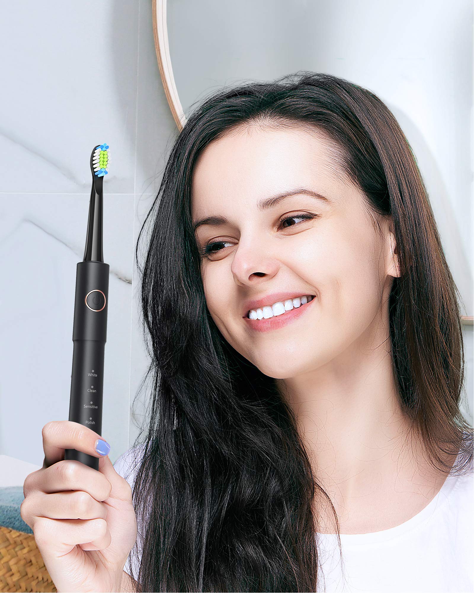 NINICE Sonic Electric Toothbrush for Adults and Kids, Rechargeable Electric Toothbrush with 8 Brush Heads, 5 Modes, Timer, One Charge for 30 Days， Black