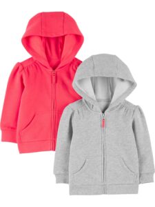 simple joys by carter's girls' 2-pack fleece full-zip hoodies, pink/grey, 18 months