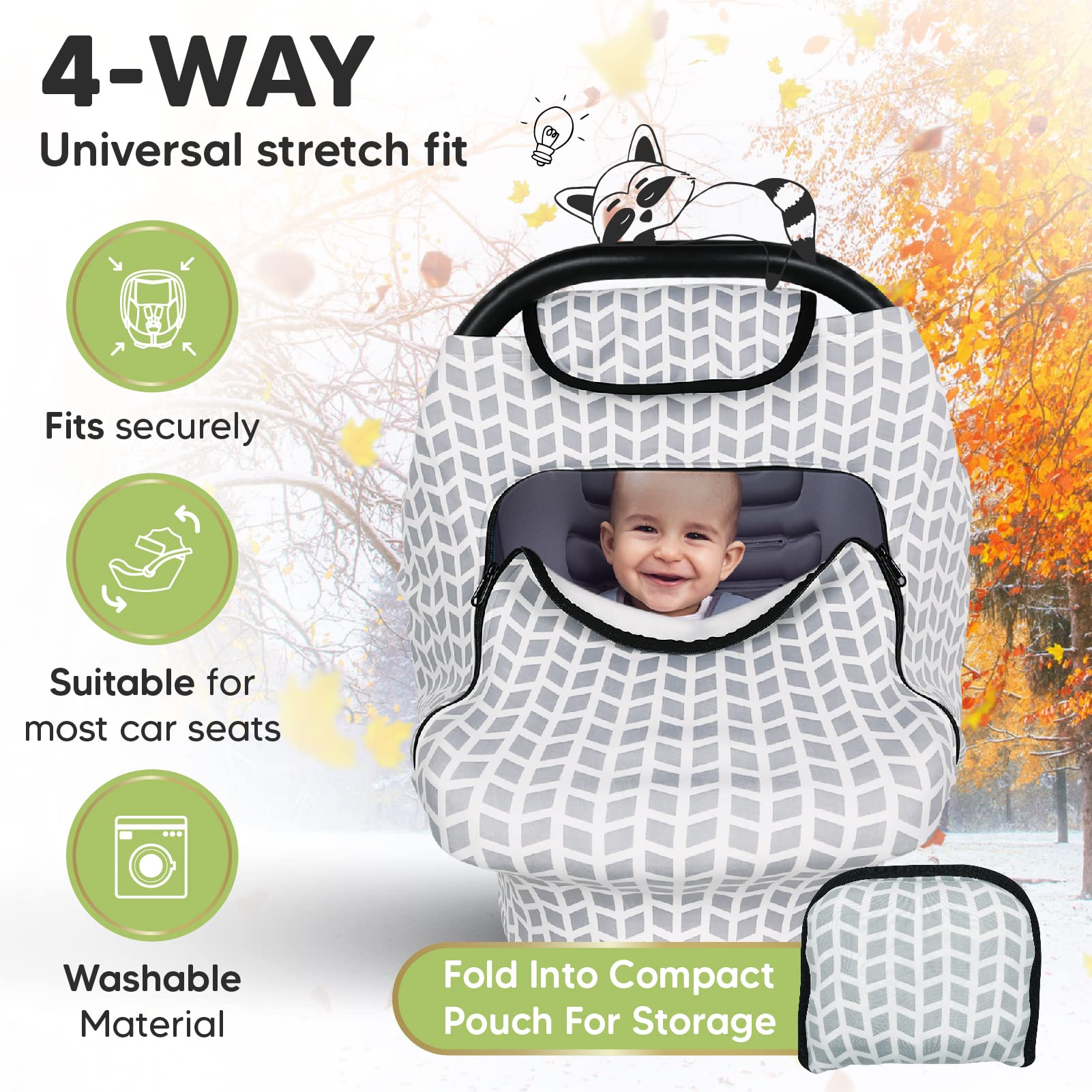 KeaBabies Car Seat Cover for Babies and Diaper Bag Backpack - Baby Car Seat Canopy for Spring, Autumn, Winter - Waterproof Multi Function Baby Travel Bags - Universal Stretch Fit Car Seat Covers