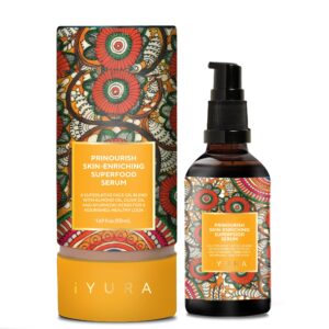 iyura prinourish skin-enriching superfood serum – vegan facial moisturizer for a dewy glow & long lasting moisturization – 100% natural face oil for dry skin, 1.7 fl oz