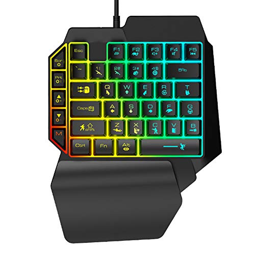 One Handed Gaming Keyboard, RGB Backlit 39 Keys Portable Mini Gaming Keypad with Independent M Key Plug and Play Mechanical Gaming Keyboard for PUBG Gamer