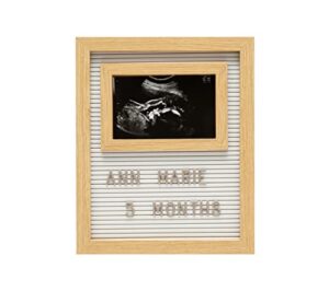 kate & milo sonogram wooden letterboard set, sonogram frame message board for sharing pregnancy milestones and baby growth progression, gender-neutral nursery décor accessory, white