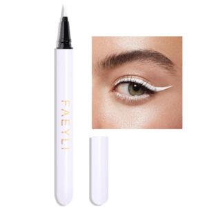 faeyli makeup ultra-fine felt-tip or microtip liquid eyeliner pen white waterproof quick drying formula,021 fl. oz