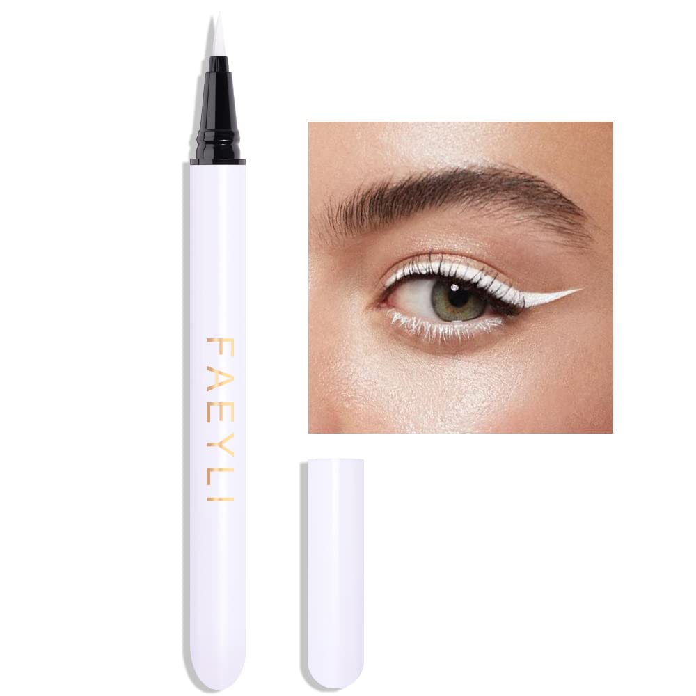 Jewelover Long Lasting White Liquid Eyeliner Pencil Ultra-Fine Felt-Tip Quick Drying Waterproof Formula Eye Liner Pen Women Eye Makeup, 0.021 Fl; Oz/0.6ml