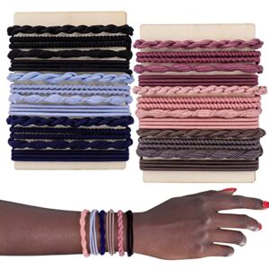 aiersa 24 pcs morandi hair tie bracelets, 4 style boho ponytail holders for women/girls, no damage elastics for thin & curly hair