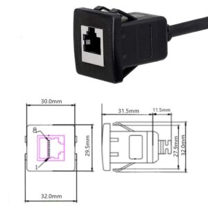 Qaoquda Cat5e RJ45 Square Flush Mount Cable, RJ45 Male to Female Shielded Ethernet Network Panel Mount Extension Cable for Car, Boat and Home Wall 1M/3Ft