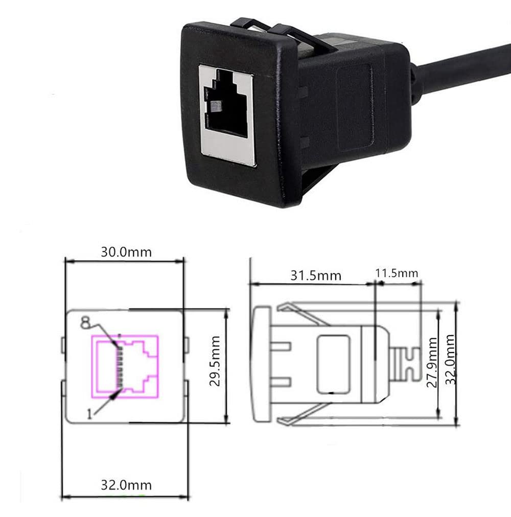 Qaoquda Cat5e RJ45 Square Flush Mount Cable, RJ45 Male to Female Shielded Ethernet Network Panel Mount Extension Cable for Car, Boat and Home Wall 1M/3Ft