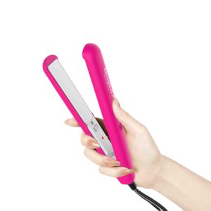 keragard mini flat iron smart ceramic tourmaline hair straightener for travel,small flat irons for short hair， dual voltage flat iron (pink)