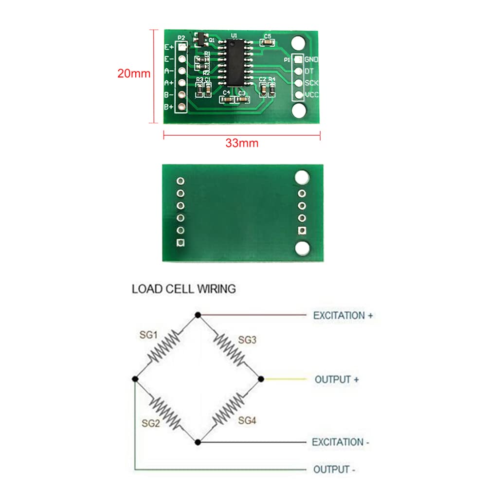 ShangHJ 4 Sets Digital Load Cell Weight Sensor + HX711 ADC Module Weighing Sensor for Arduino DIY Portable Electronic Kitchen Scale Kit (1kg)