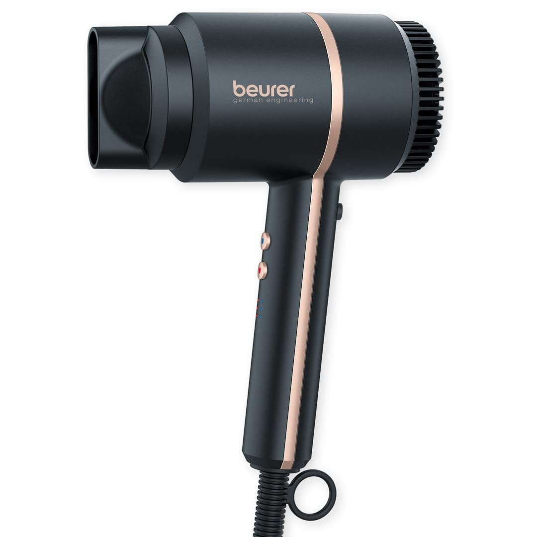 Beurer HC35 Compact Hair Dryer 1500-Watt Blow Dryer Ionic Technology Reduces Frizz Lightweight and Portable Travel Hair Dryer with 4 Temperature and 3-Speed Settings & Cold Air Function (Black)