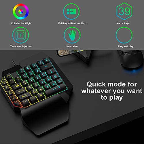 One Handed Gaming Keyboard, RGB Backlit 39 Keys Portable Mini Gaming Keypad with Independent M Key Plug and Play Mechanical Gaming Keyboard for PUBG Gamer