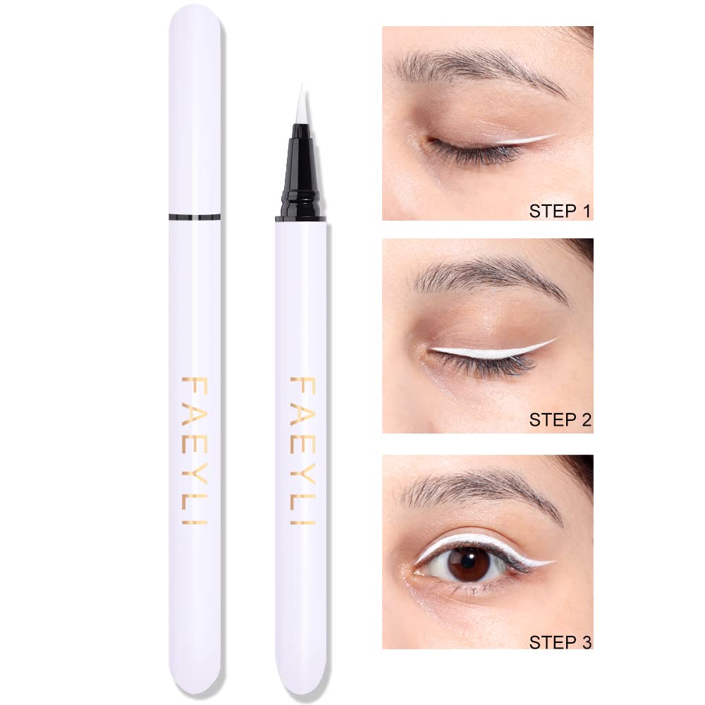 Jewelover Long Lasting White Liquid Eyeliner Pencil Ultra-Fine Felt-Tip Quick Drying Waterproof Formula Eye Liner Pen Women Eye Makeup, 0.021 Fl; Oz/0.6ml