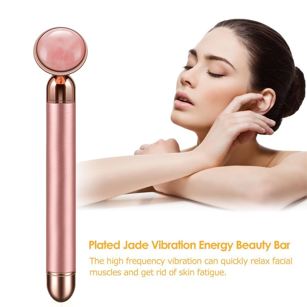 2 in 1 Electric Face Massager, Rose Golden 3D Roller and Jade Face Roller Face Massager roller Kit Gift Set for Face Skin Care Tools