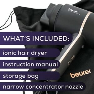 Beurer HC35 Compact Hair Dryer 1500-Watt Blow Dryer Ionic Technology Reduces Frizz Lightweight and Portable Travel Hair Dryer with 4 Temperature and 3-Speed Settings & Cold Air Function (Black)