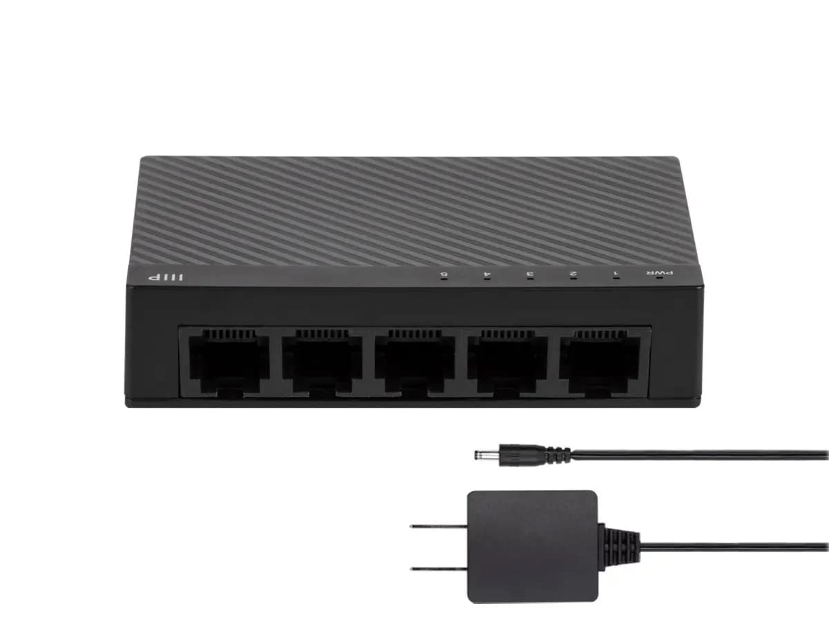 Monoprice 5-Port 10/100Mbps Fast Ethernet Unmanaged Network Switch | Compact Size, Plug and Play, Auto Negotiation and Auto MDI/MDIX, Wall Mount,Black