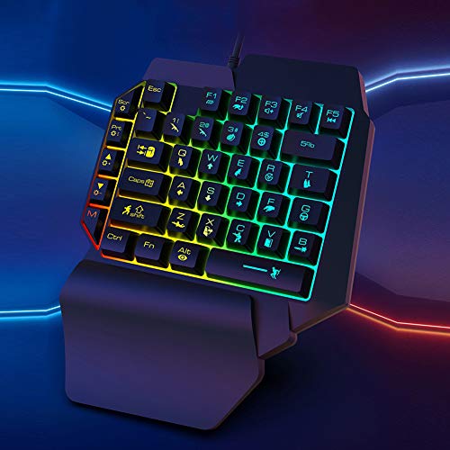 One Handed Gaming Keyboard, RGB Backlit 39 Keys Portable Mini Gaming Keypad with Independent M Key Plug and Play Mechanical Gaming Keyboard for PUBG Gamer