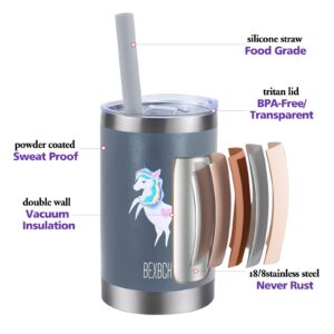 Bexbchh Kids Straw Cups with Lid - 12oz Vacuum Stainless Steel Insulated Tumbler for Kids - BPA FREE Smoothie Drinking Cup with Leak Proof Lid - Spill Proof Sippy Cups with Straw(Unicorn)