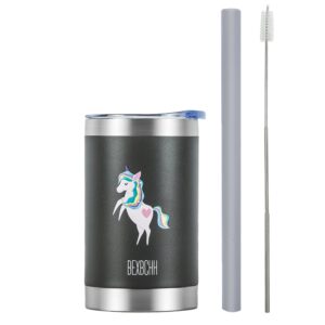 bexbchh kids straw cups with lid - 12oz vacuum stainless steel insulated tumbler for kids - bpa free smoothie drinking cup with leak proof lid - spill proof sippy cups with straw(unicorn)