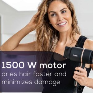 Beurer HC35 Compact Hair Dryer 1500-Watt Blow Dryer Ionic Technology Reduces Frizz Lightweight and Portable Travel Hair Dryer with 4 Temperature and 3-Speed Settings & Cold Air Function (Black)