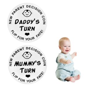 2Pcs New Parent Decision Coin Gift for New Mom Funny Parent Mummy Gifts After Baby Daddy Birth Gift Pregnancy Women First Time to be Moms Dads,Double Sided,Sliver.